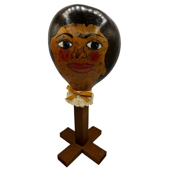 Art | Handmade Folk Art Gourd Head Doll Vintage Unique Painted Face Hat ...